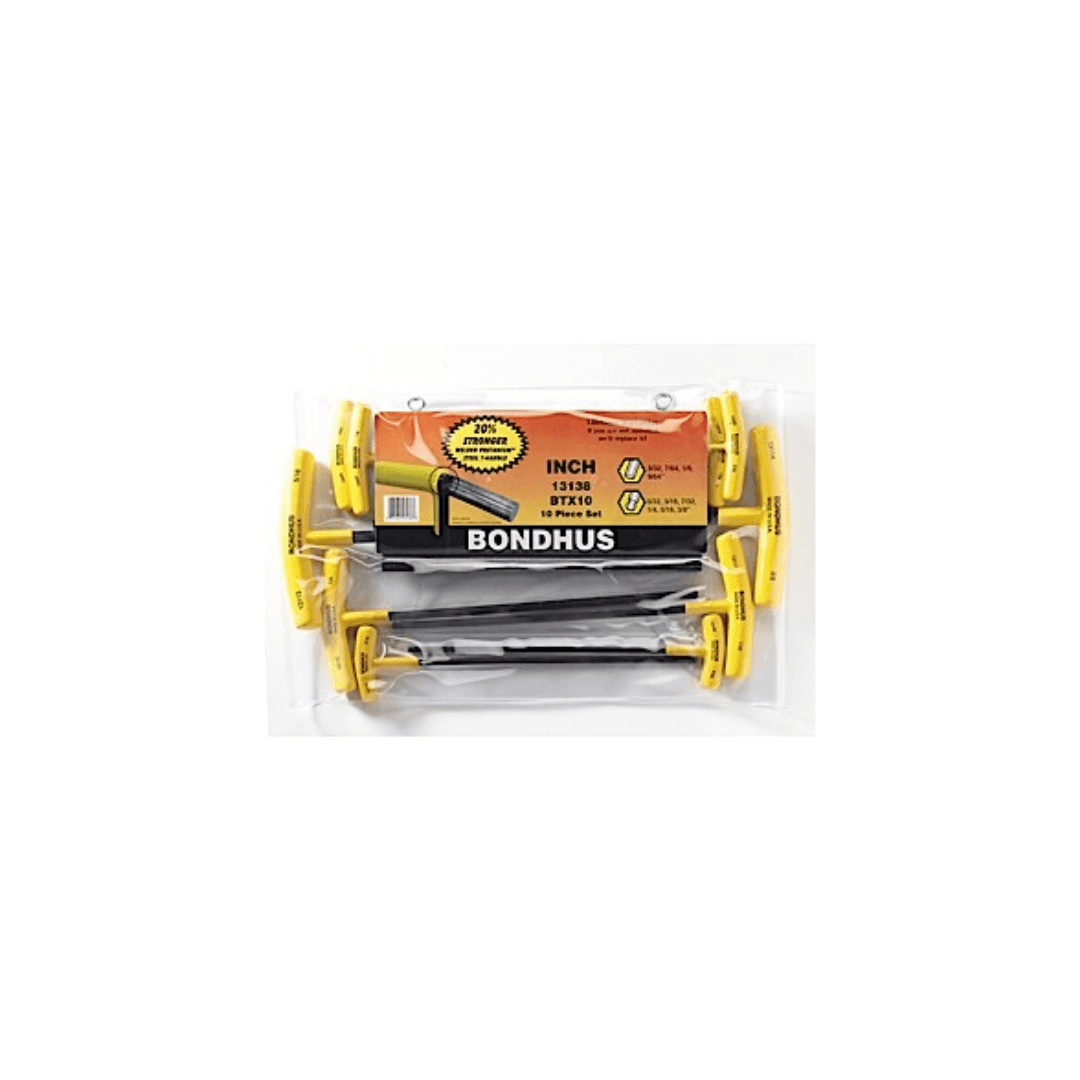 Bondhus 13138, Set 10 Balldriver and Hex T-Handles 3/32 - 3/8 - Tool Source